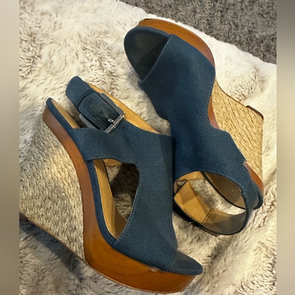 Michael Kors | Shoes | Michael Kors Womens Blue Wedge Sandals Size 7 ...